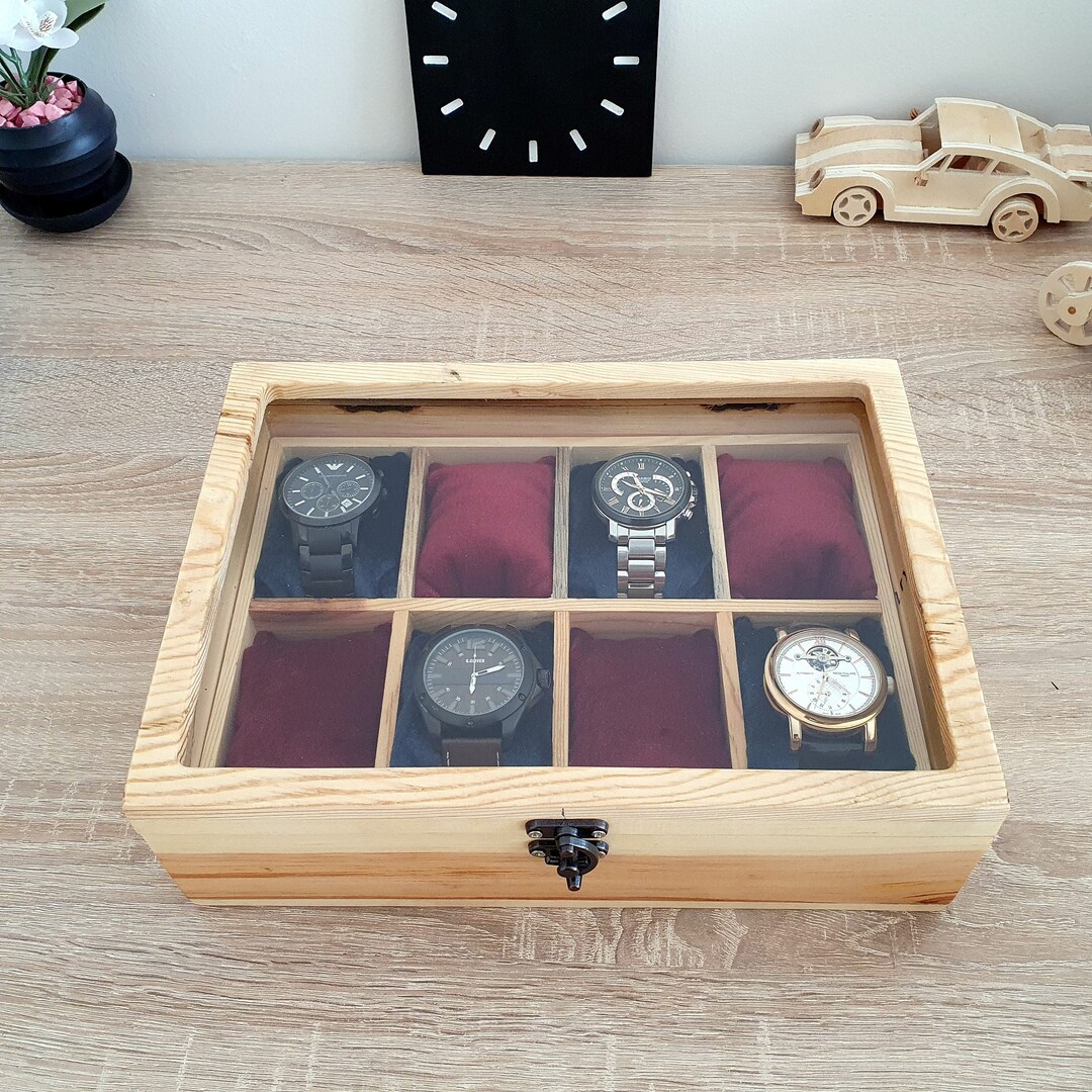 Large Watch Box for Men, Watch Storage Box With 8 Slots, Natural Wood ...