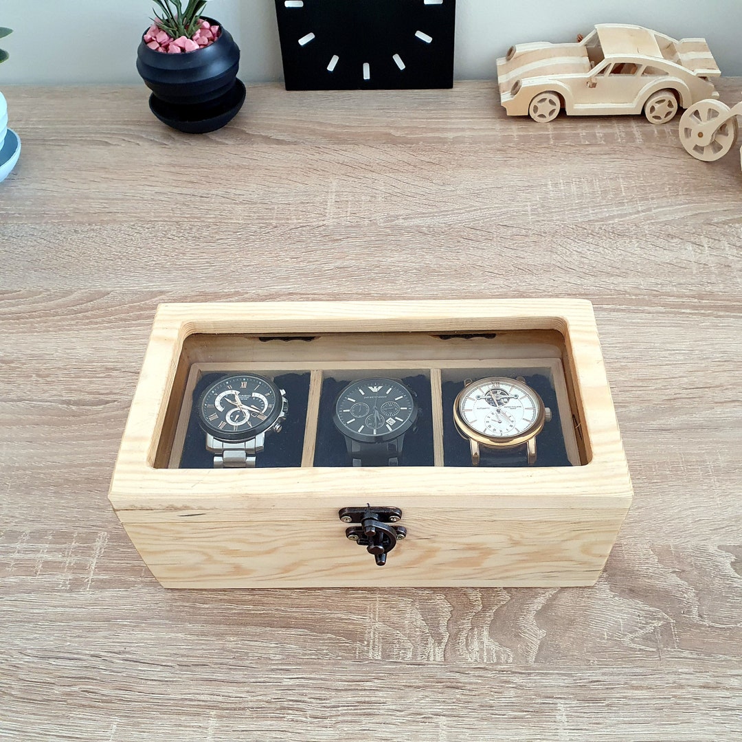Wooden Watch Box for 3 Wathes, Watch Storage Box, Wooden Watch Case ...
