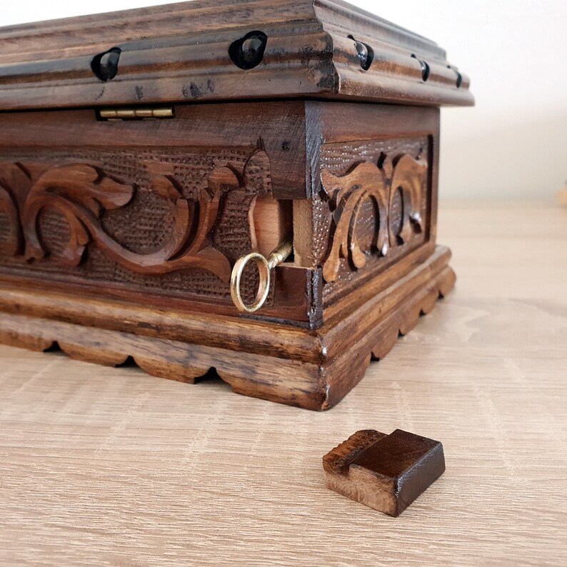 Hand Carved Puzzle Box Walnut Secret Lock Box Vintage - Etsy