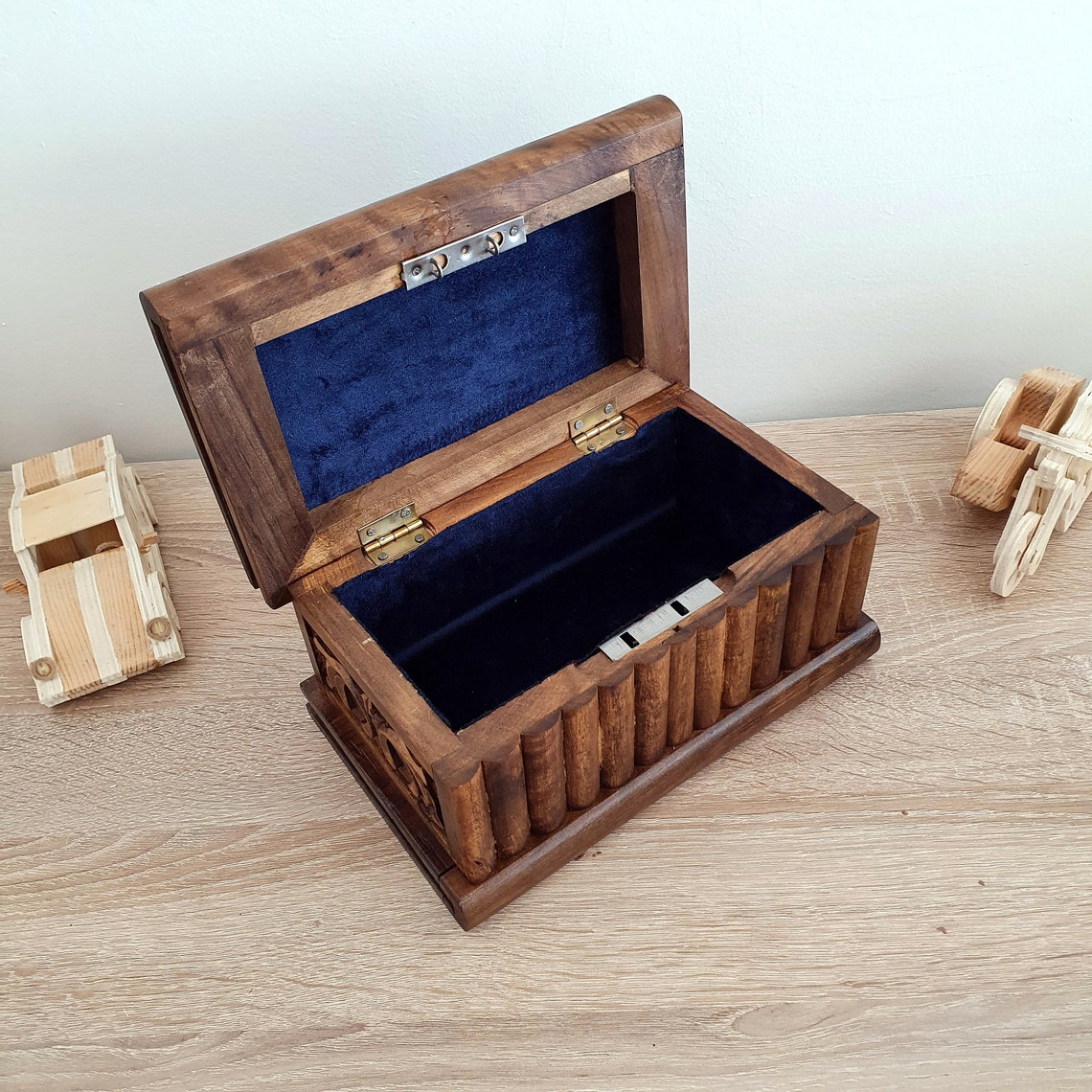Hand Carved Puzzle Box Blue Inlay Puzzle Box Walnut Secret - Etsy