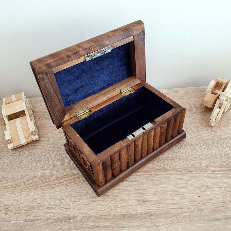 Hand Carved Puzzle Box Blue Inlay Puzzle Box Walnut Secret - Etsy