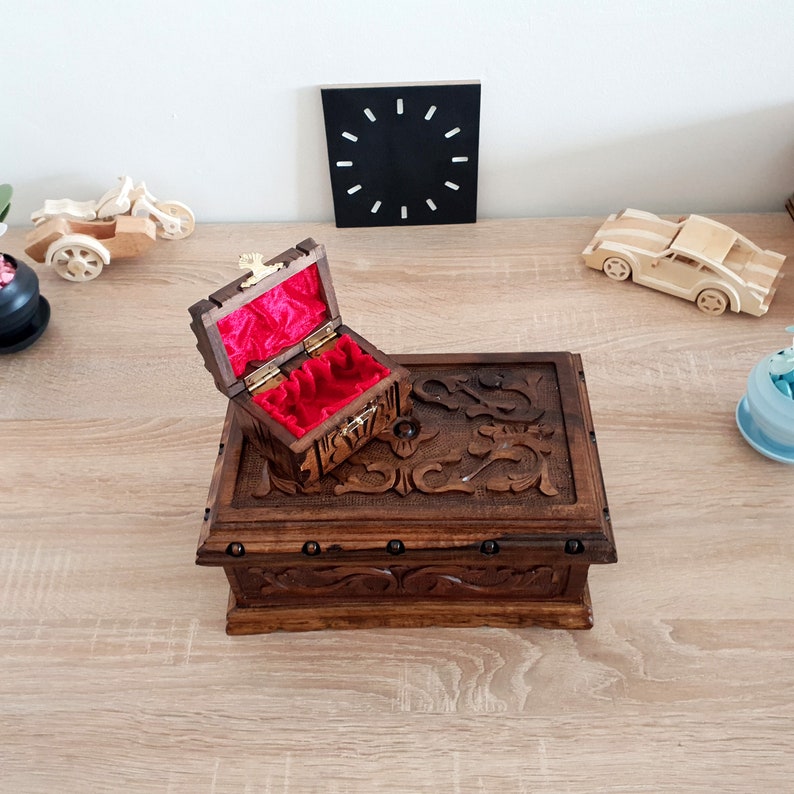 Hand Carved Puzzle Box Walnut Secret Lock Box Vintage - Etsy