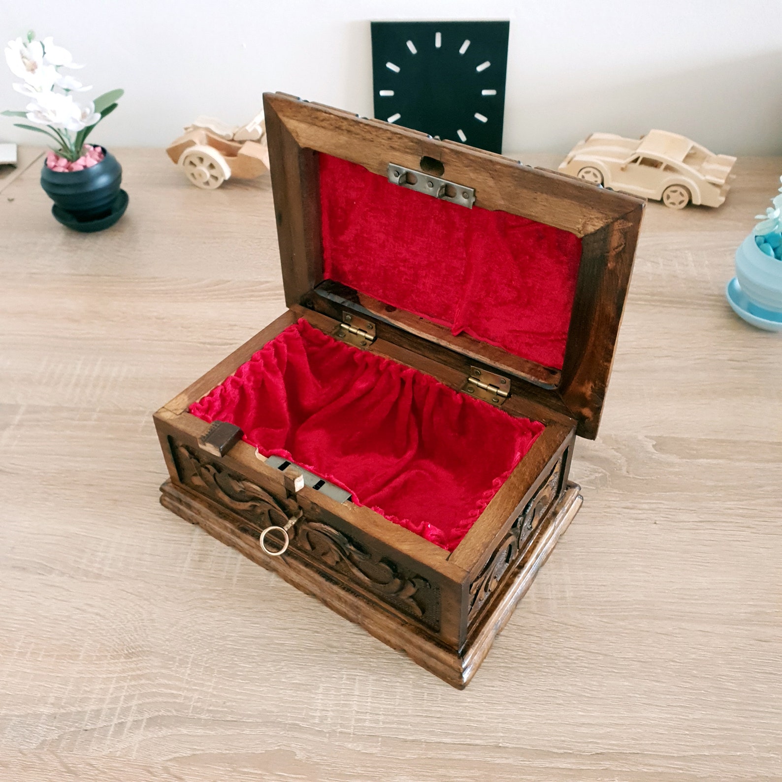Hand Carved Puzzle Box Walnut Secret Lock Box Vintage - Etsy