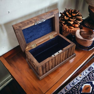 Hand Carved Puzzle Box, Blue Inlay Puzzle Box Walnut Secret Lock Box ...