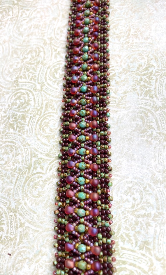 Seed Bead Cuff Bracelet Turquoise Rainbow Topaz Czech Glass Beads Etsy