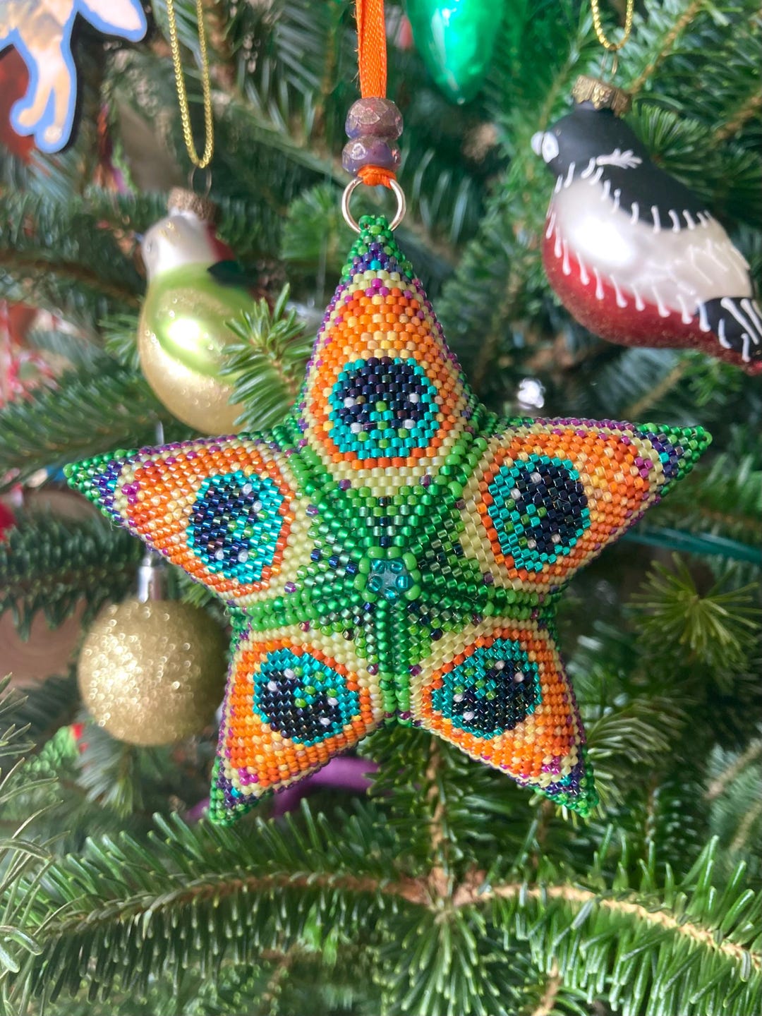 Beaded Star Ornament - Seed Bead, Hand-woven, Peacock, Christmas ...