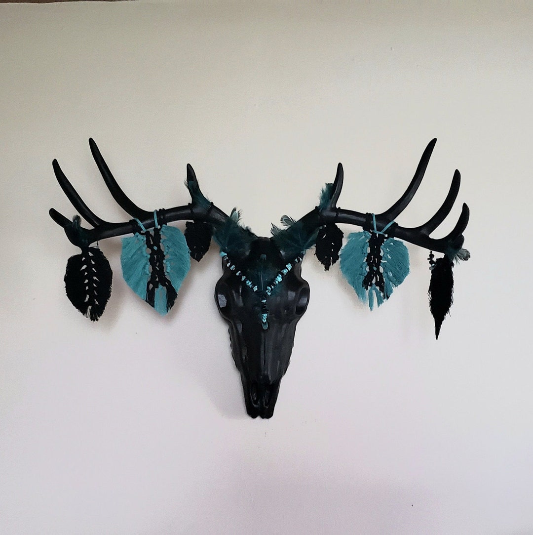 TURQUOISE BUCK SKULL Wall Decor / Faux / Hand Made / Macarame ...