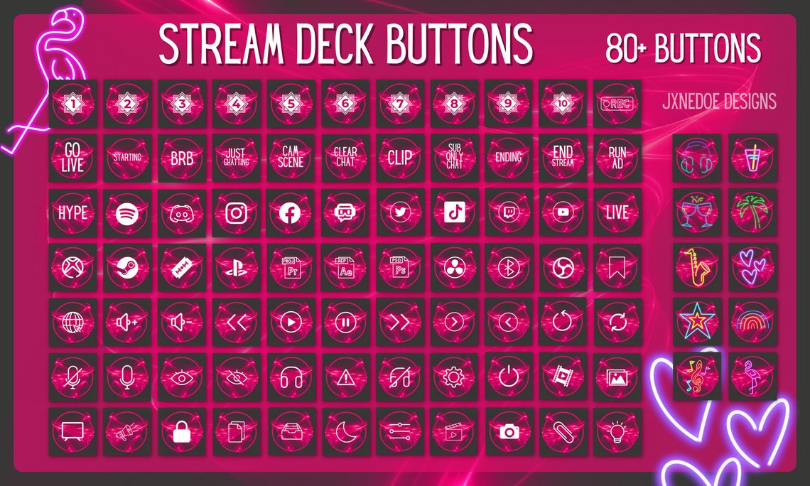 Stream Deck Icons | Stream Deck Buttons | Hot Pink Neon Collection | 80 ...