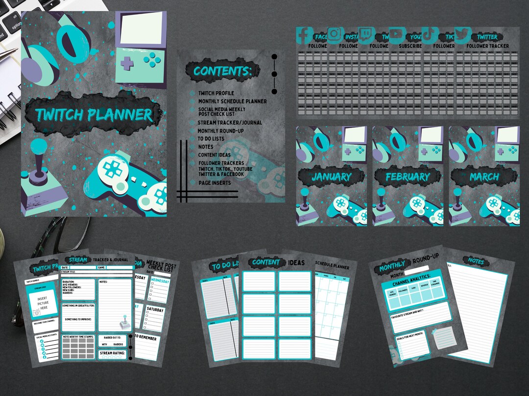 Blue Twitch Stream Tracker + Journal - PNG Downloadable Files 28 Pages ...