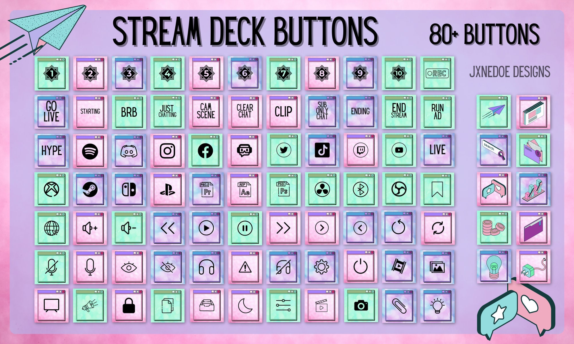 Stream Deck Icons | Stream Deck Buttons | Pastel Pop-up Collection | 80 Function Buttons/icons ...