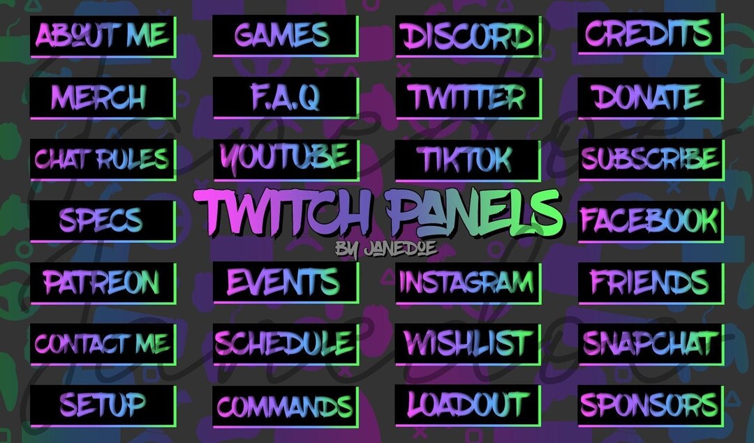 Twitch Panels (40) - 320px X 100px | Bubble & Mint Graffiti | Twitch ...