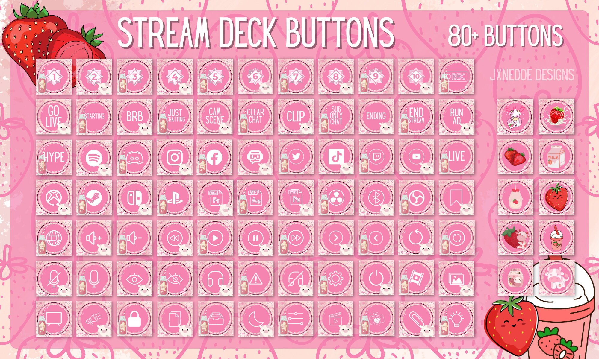 Stream Deck Icons Stream Deck Buttons Strawberry Milkshake Collection 80 Function Buttons