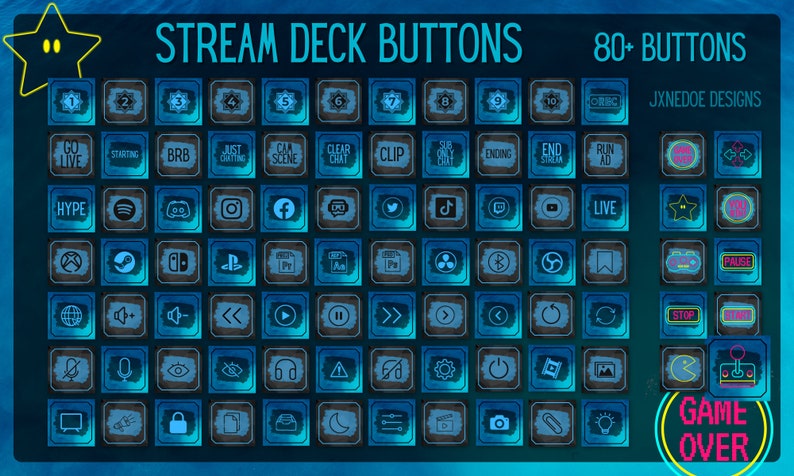 Stream Deck Icons | Stream Deck Buttons | Blue Gamer Collection | 80 Function Buttons/icons + 10 ...