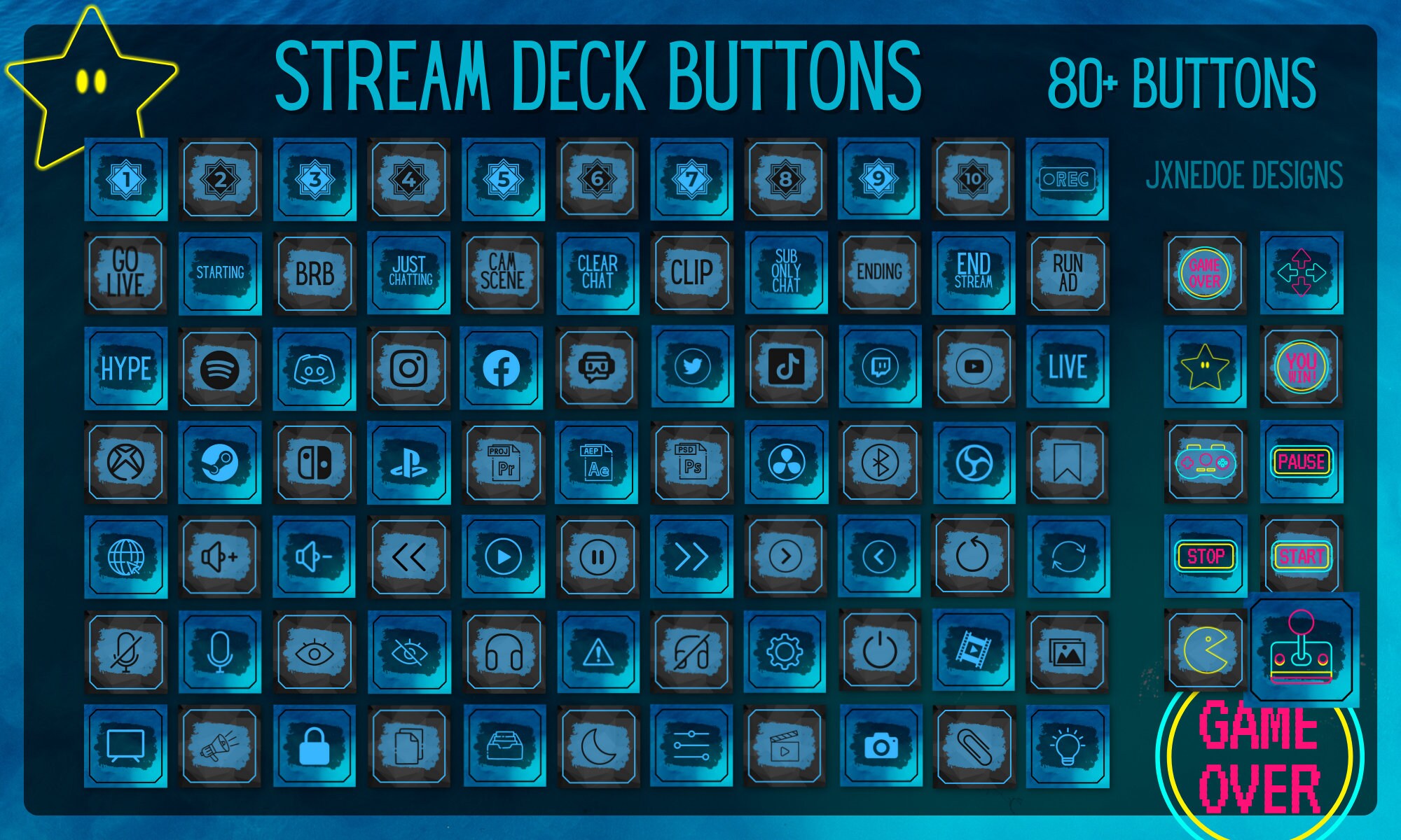 Stream Deck Icons | Stream Deck Buttons | Blue Gamer Collection | 80 ...