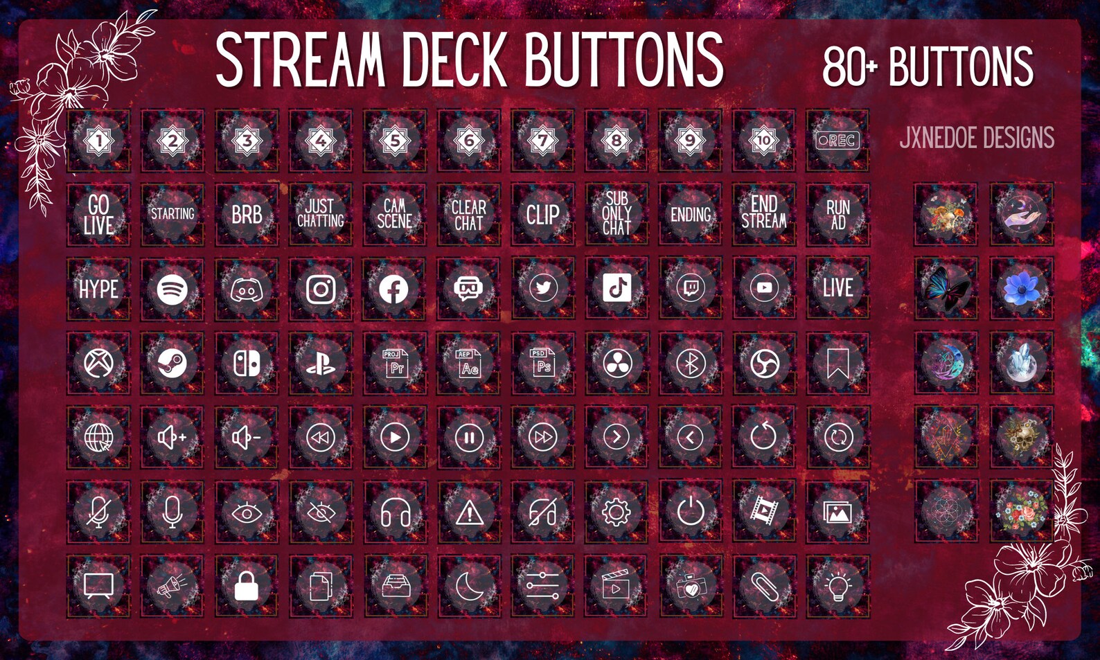 Stream Deck Icons | Stream Deck Buttons | Pink Mystical Collection | 80 Function Buttons/icons ...