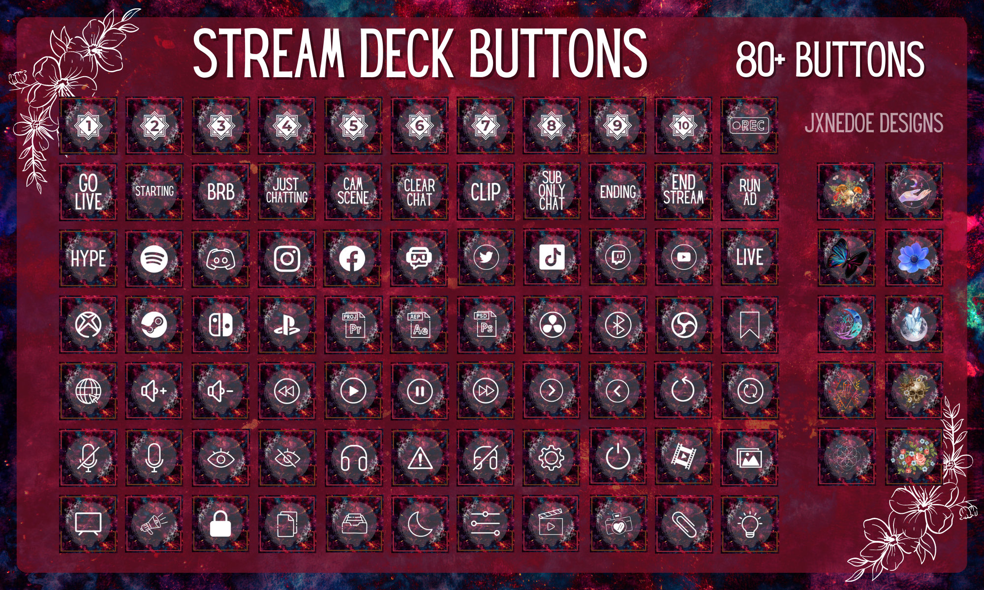 Stream Deck Icons | Stream Deck Buttons | Pink Mystical Collection | 80 Function Buttons/icons ...