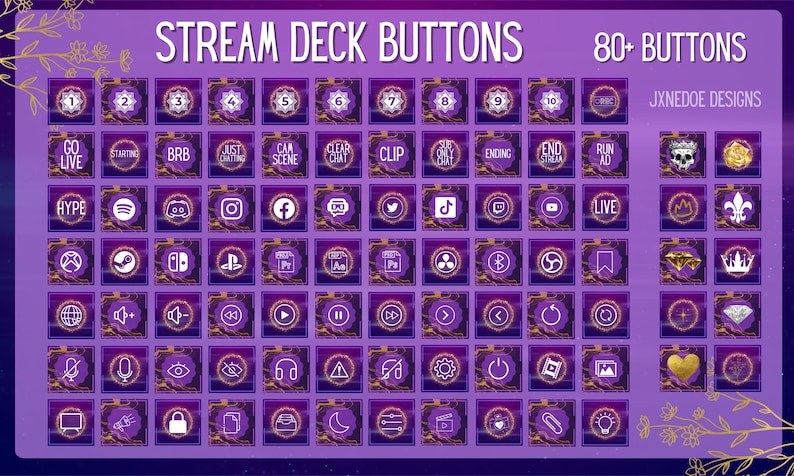 Stream Deck Icons Stream Deck Buttons Royal Purple Collection 80 Function Buttons/icons 10 ...