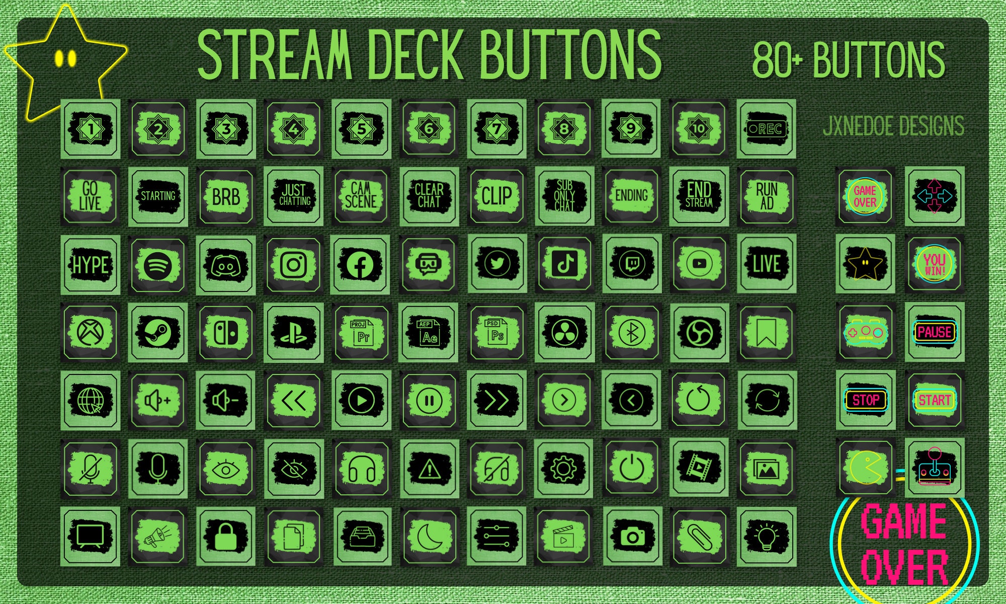 Stream Deck Icons Stream Deck Buttons Green Gamer Collection 80 Function Buttonsicons