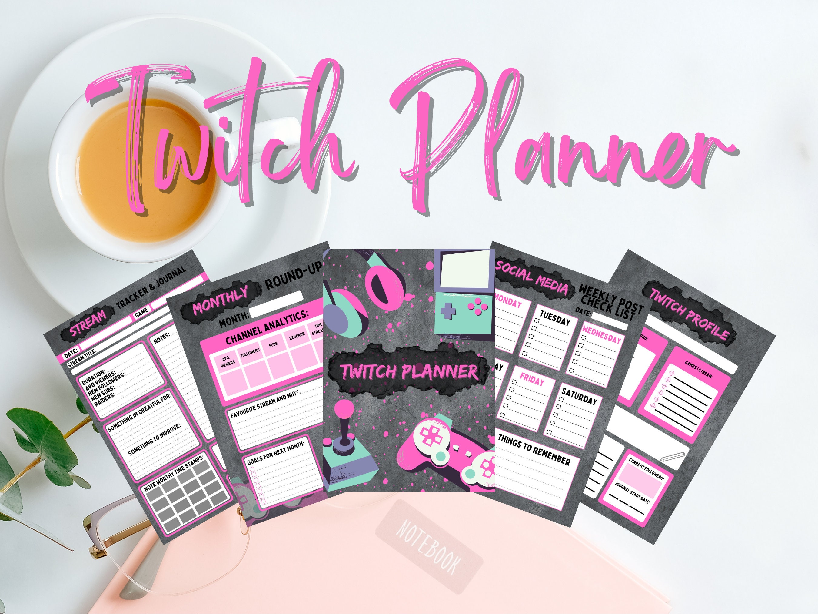 Blue Twitch Stream Tracker Journal PNG Downloadable Files 28 Pages More ...