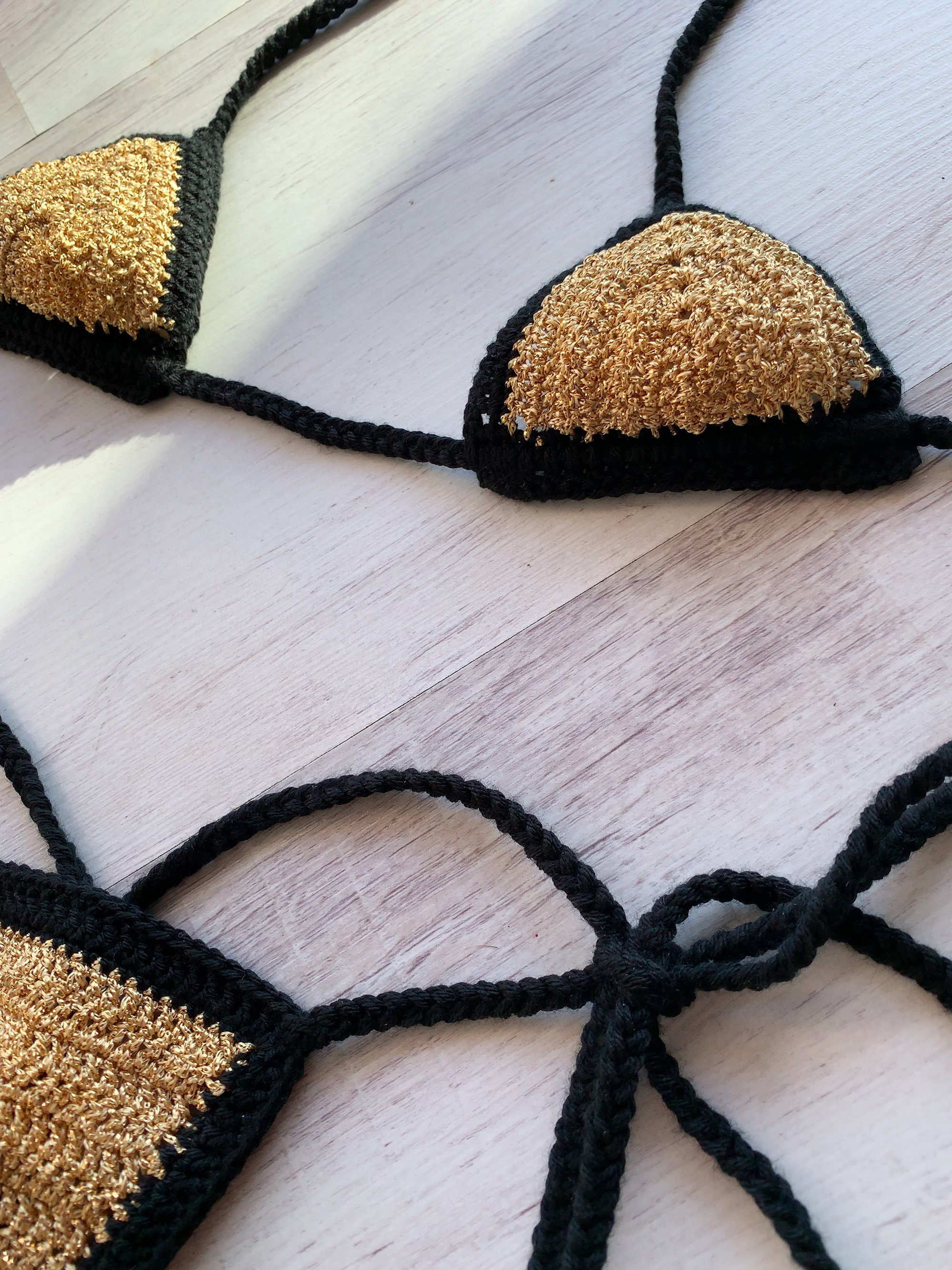 Gold Micro Bikini Crochet Extreme Sexy Swimwear High Waisted - Etsy ...
