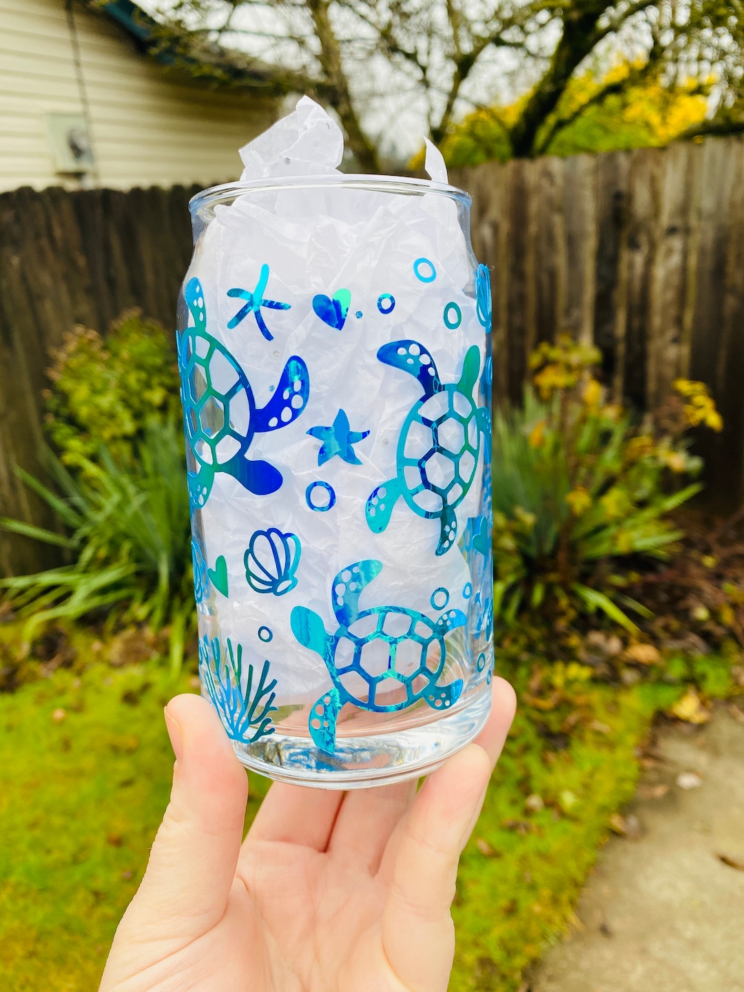 Sea Turtle Cup, Ocean Cup, Glass Cup, 16 Oz, Ocean Scape, Turtle Lover ...