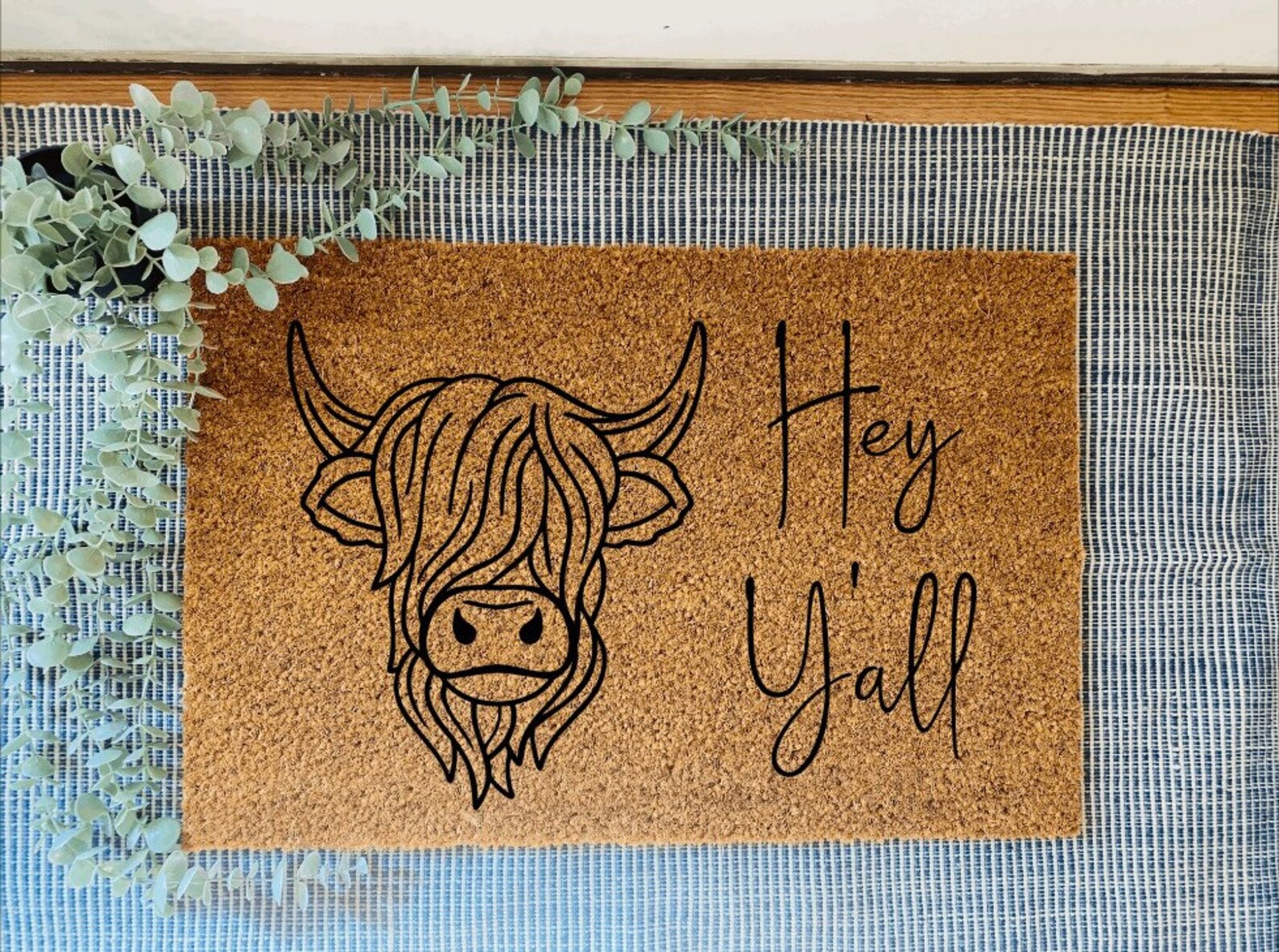 Highland Cow Doormat Cow Print Doormat Farm Hey Yall - Etsy