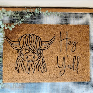 Highland Cow Doormat Cow Print Doormat Farm Hey Yall - Etsy