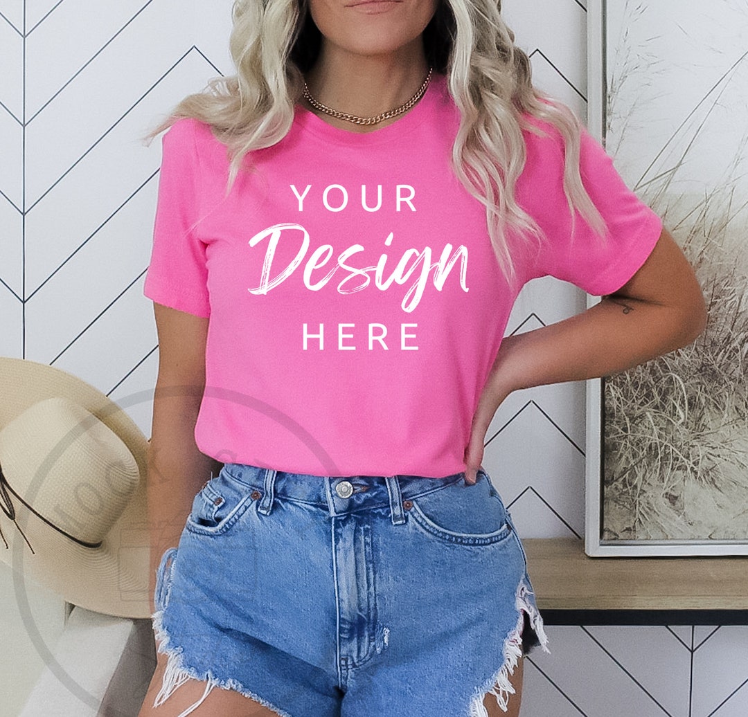 Charity Pink Bella Canvas 3001, Tshirt Mockup, Bright Pink Shirt Mock ...