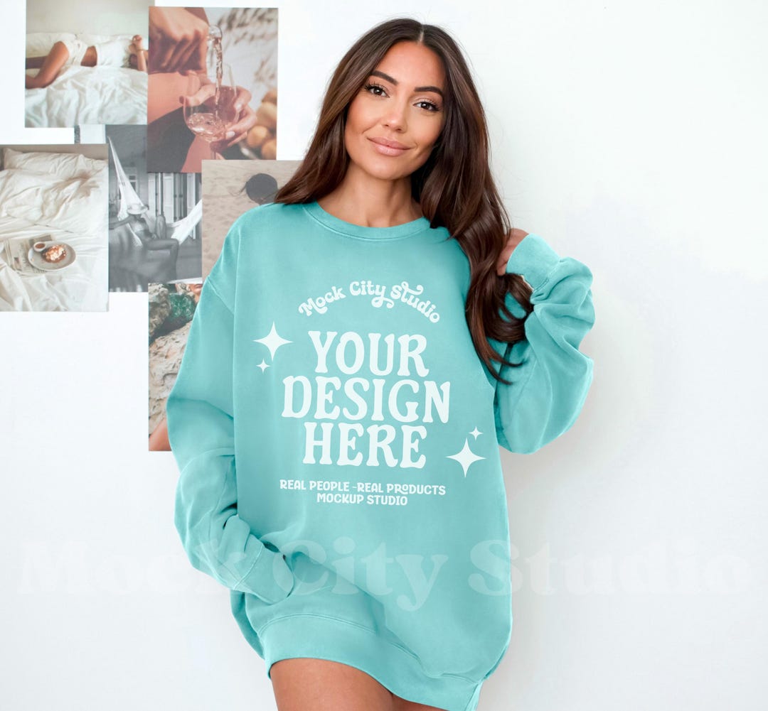 Chalky Mint Comfort Colors 1566 Mockup, Comfort Colors 1566 Crewneck ...
