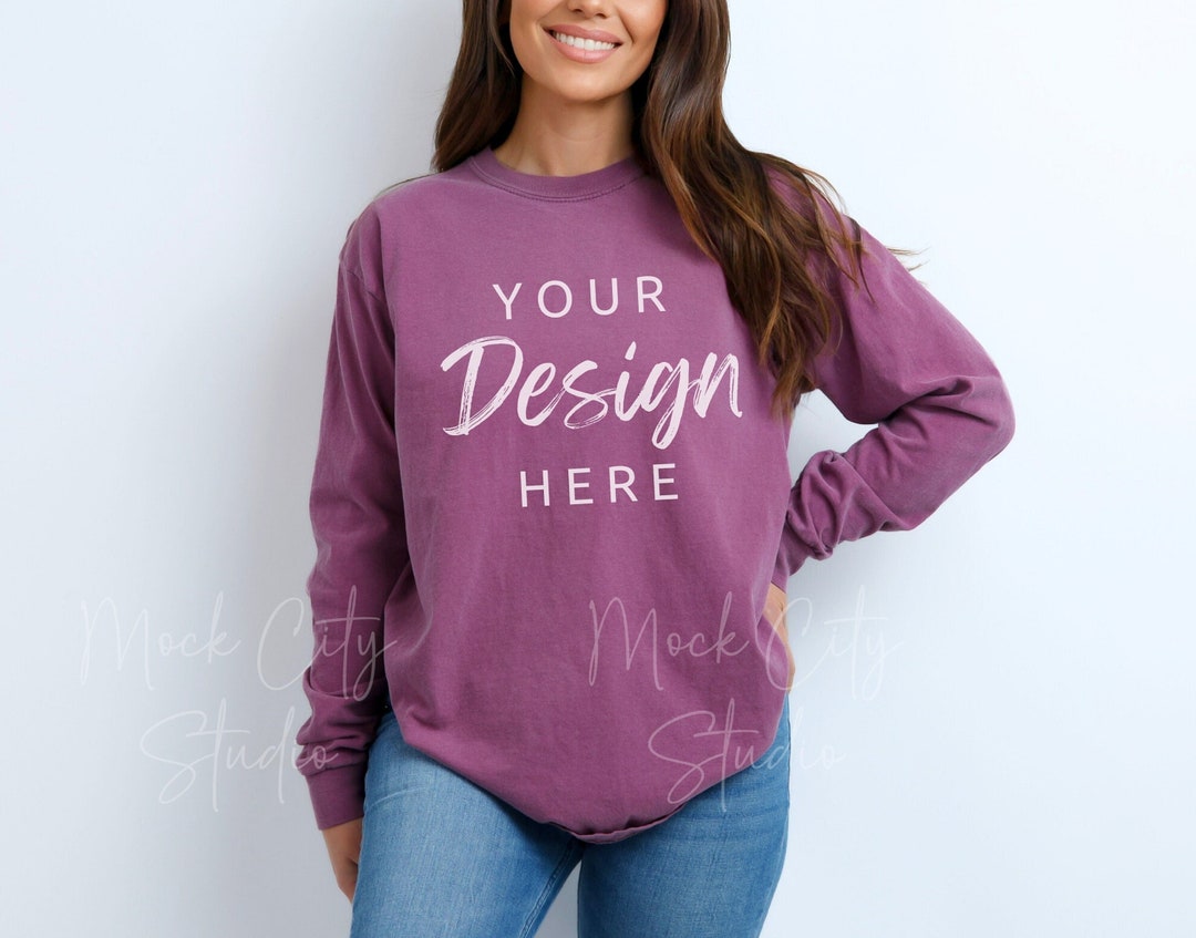 Comfort Colors 6014 Berry Long Sleeve Shirt Mockup, Long Sleeved ...