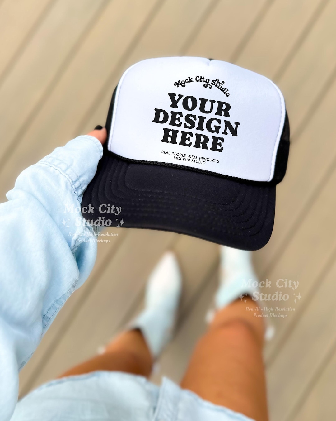 Black and White Foam Trucker Hat Mockup, OTTO CAP 5 Panel High Crown ...