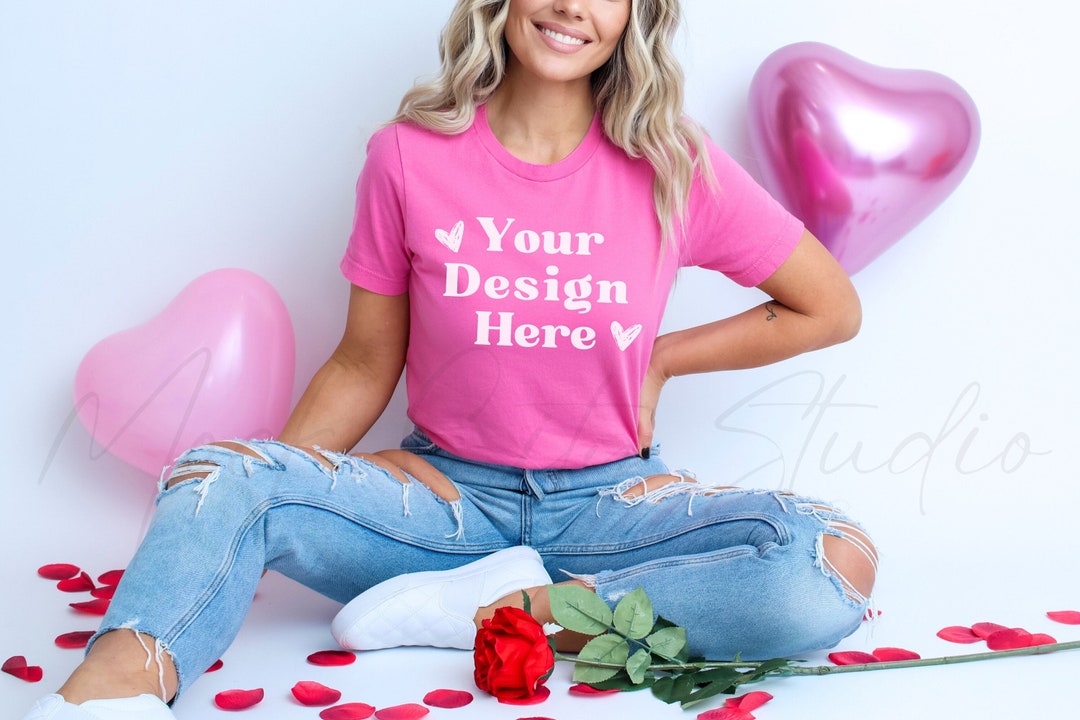 Charity Pink Valentines Day Mockup, Bella Canvas 3001 Charity Pink ...