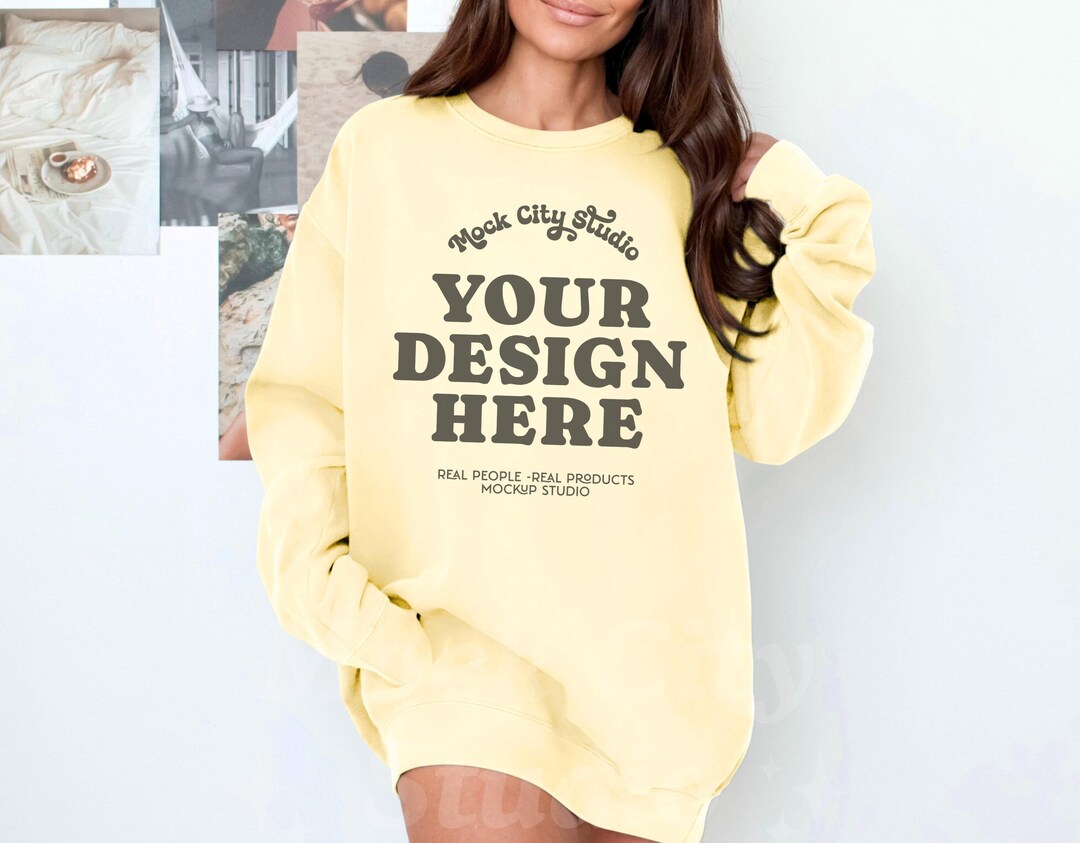 Butter Comfort Colors 1566 Mockup, Comfort Colors 1566 Crewneck Mock Up ...