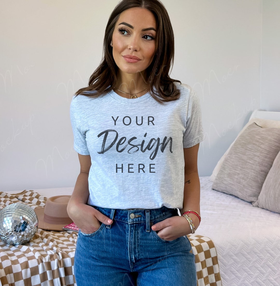 Bella Canvas 3001 Ash Gray Mockup, Tshirt Mockup, Bella Shirt Mockup, Model Mockup, Womens Tee ...