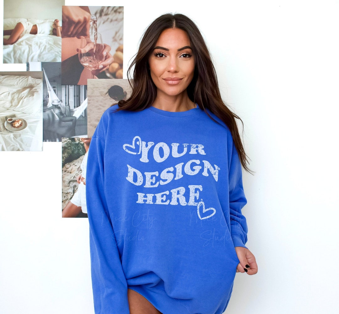 Comfort Colors 1566 Flo Blue Mockup, Comfort Colors Sweatshirt Mockup ...