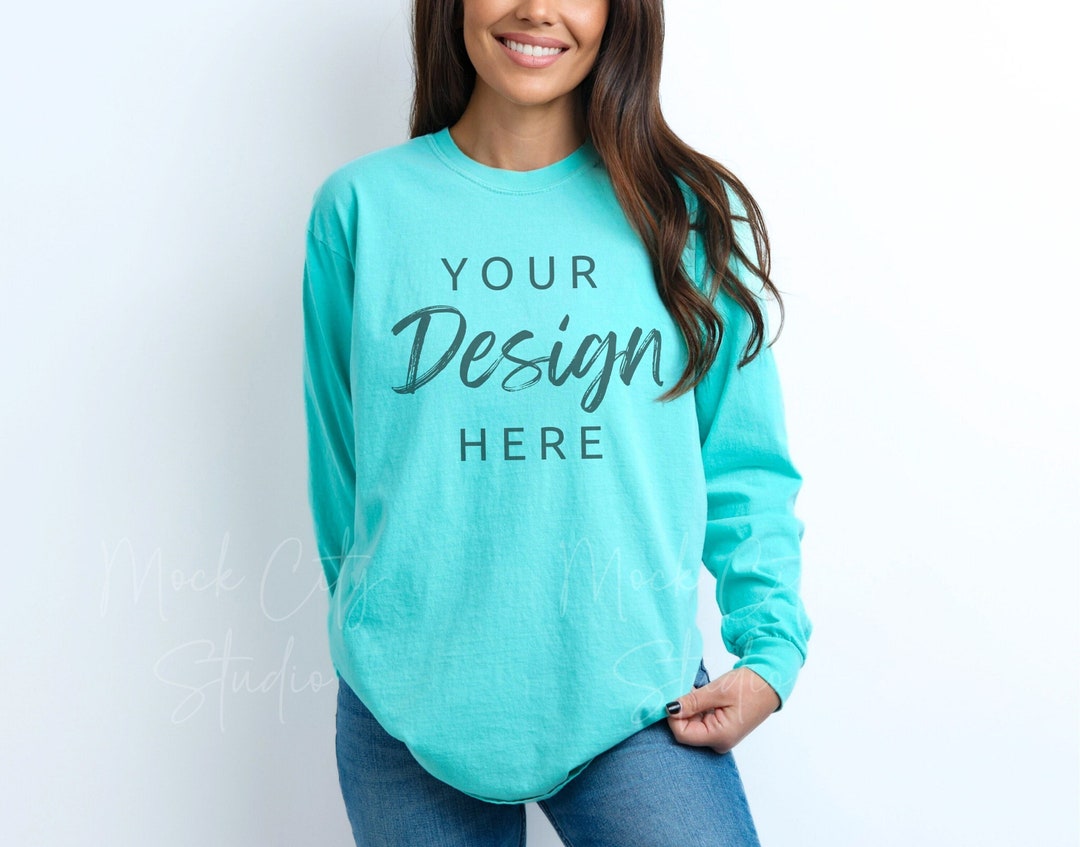 Comfort Colors 6014 Chalky Mint Long Sleeve Shirt Mockup, Long Sleeved ...