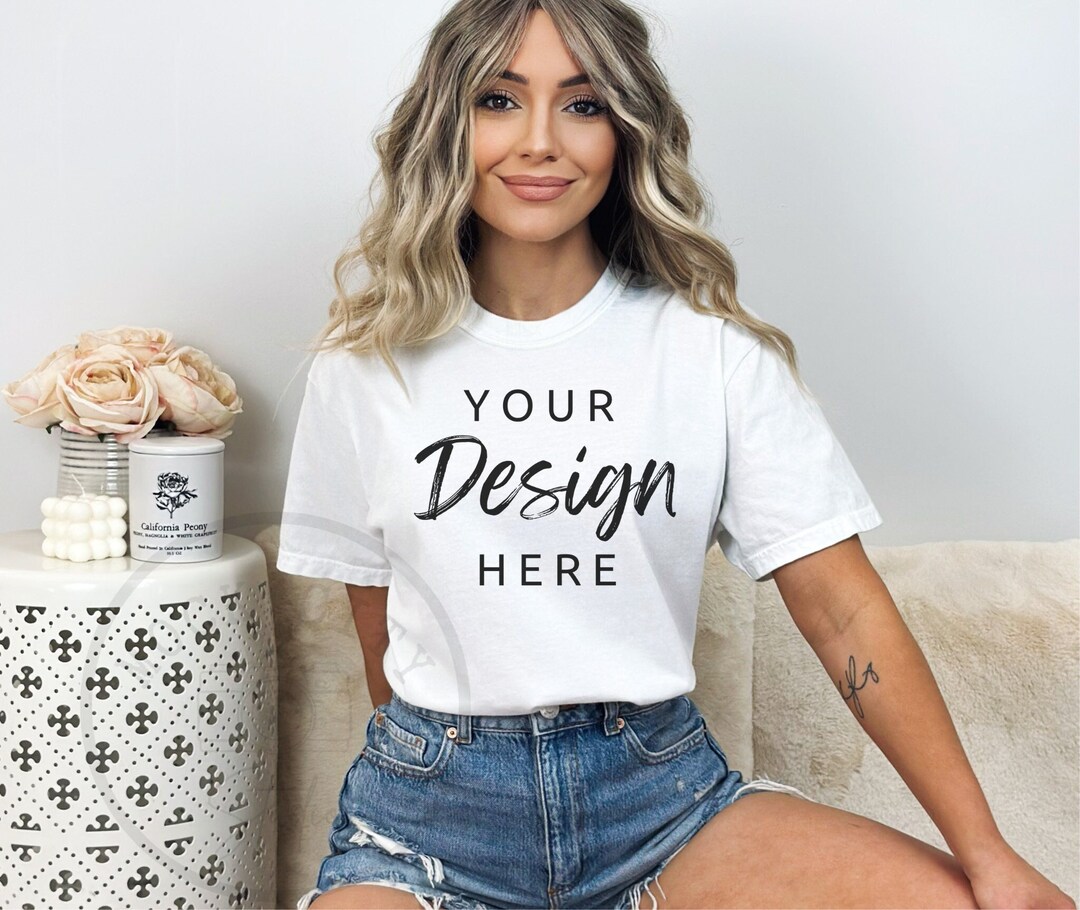 Comfort Colors C1717 White Shirt Mockup, Tshirt Mockup, White C1717, White Tshirt Model Mockup ...