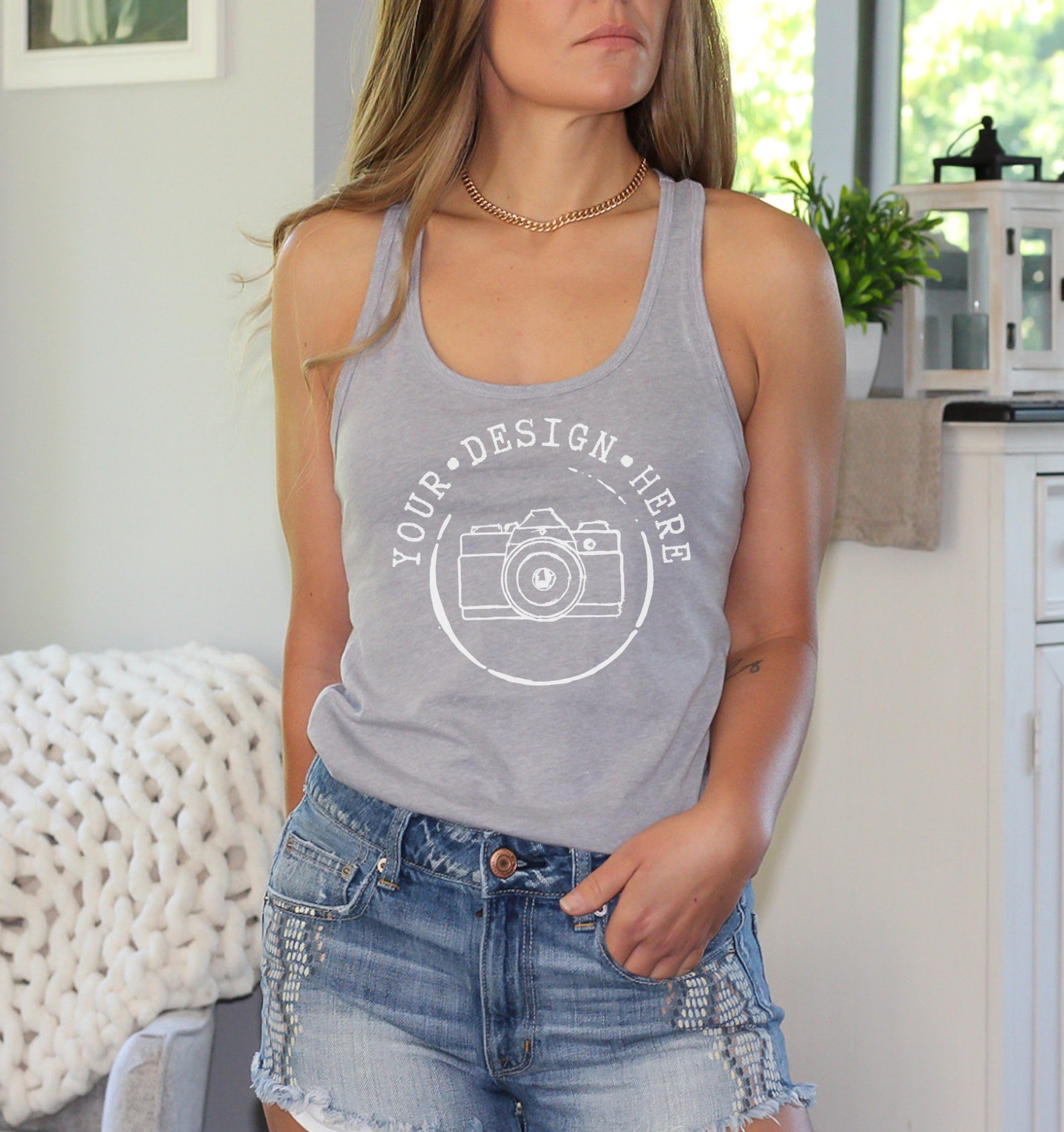 Next Level 1533 Tank Mockup | Heather Grey, Model Mock (PNG Digital ...
