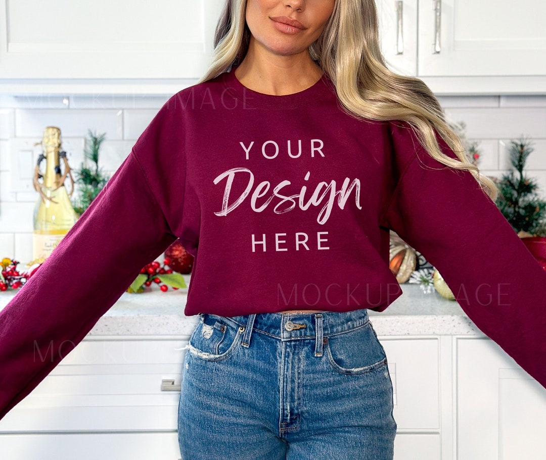 Gildan Maroon 18000 Sweatshirt Mockup - Maroon Crewneck Mock up - Heavy ...