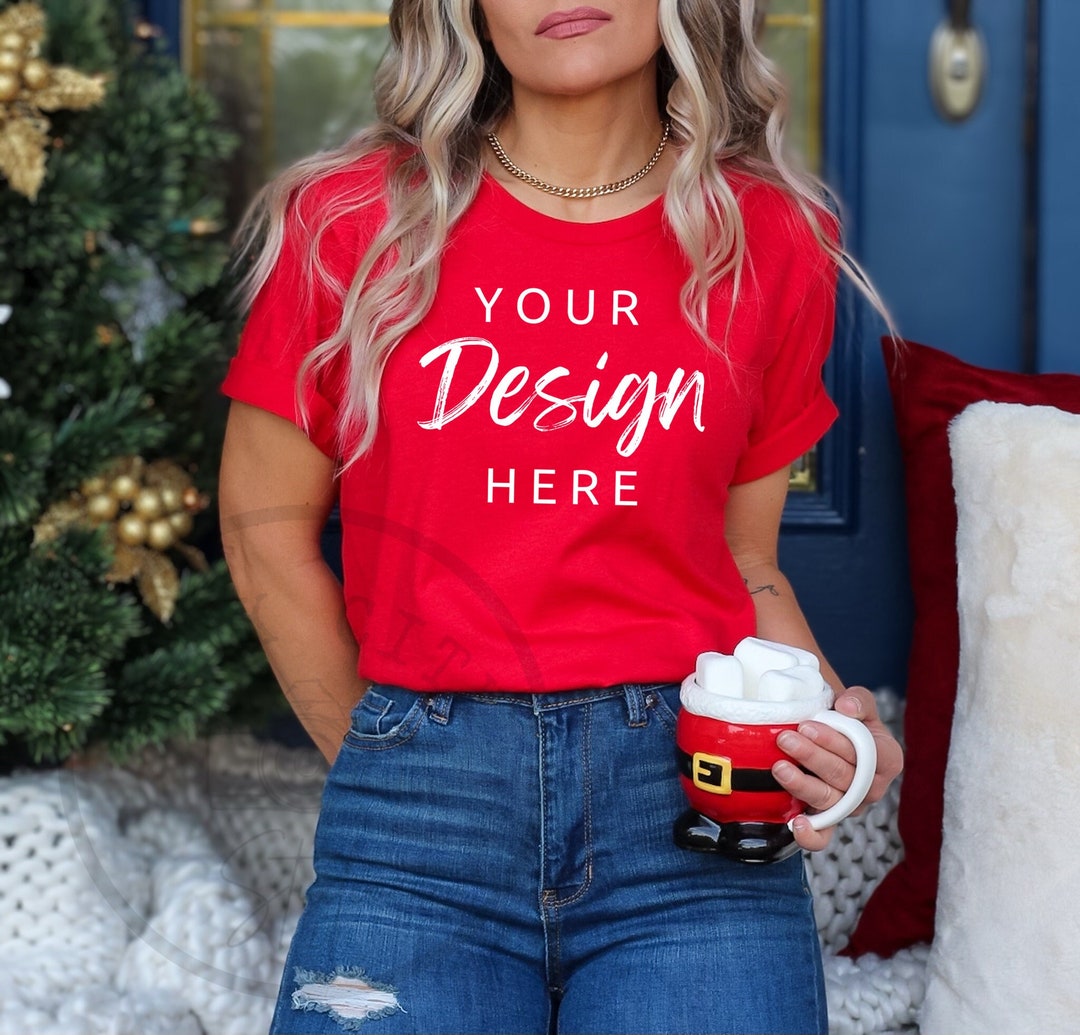 Red Bella Canvas 3001 Tshirt Mock up - Red Shirt Mockup - Bella Canvas ...