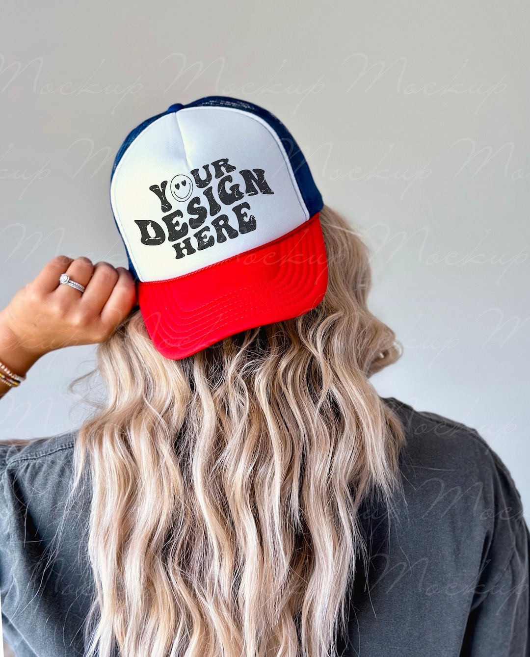 Blue and Red Foam Trucker Hat Mockup, Otto Cap Mock Up, Red White and ...