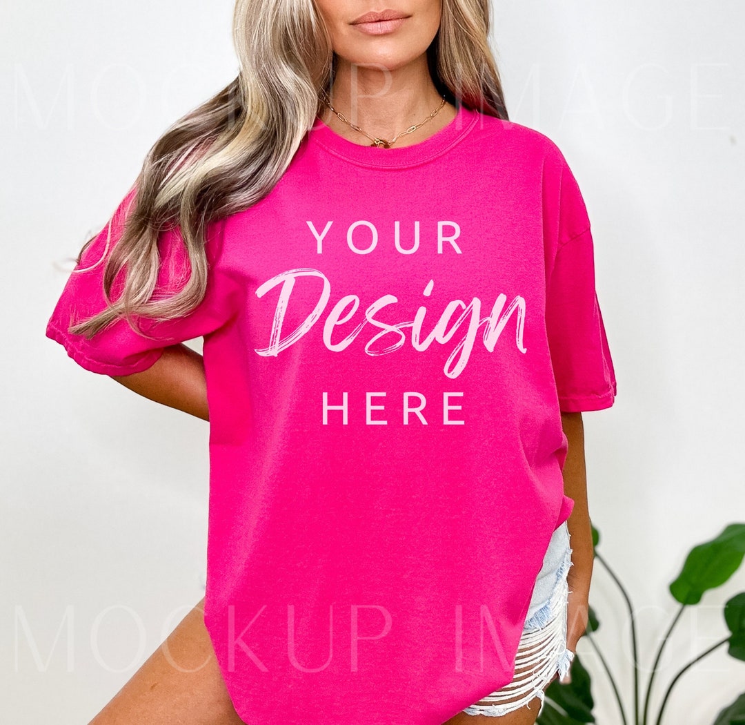 Comfort Colors C1717 Heliconia Shirt Mockup - Oversized Mockup ...