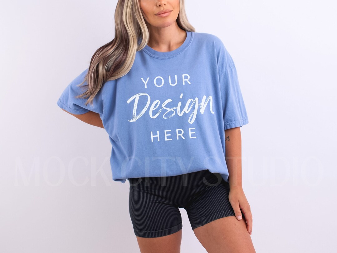 Comfort Colors Washed Denim Shirt Mockup C1717 Shirt Mockup Model ...
