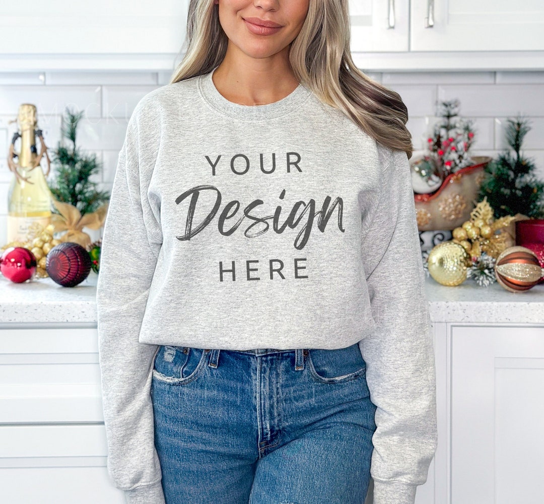 Gildan Ash 18000 Sweatshirt Mockup - Ash Grey Crewneck Mock up - Heavy ...