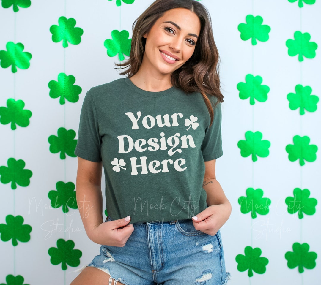 St Patricks Day Heather Forest Green Bella Canvas 3001 Mockup, Green ...