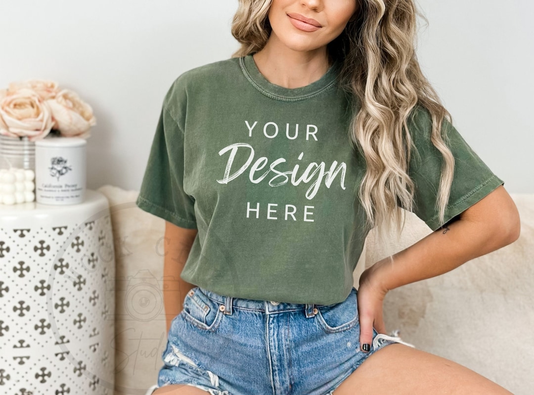 Comfort Colors C1717 Moss Shirt Mockup, Tshirt Mockup, Green Tee Mockup ...