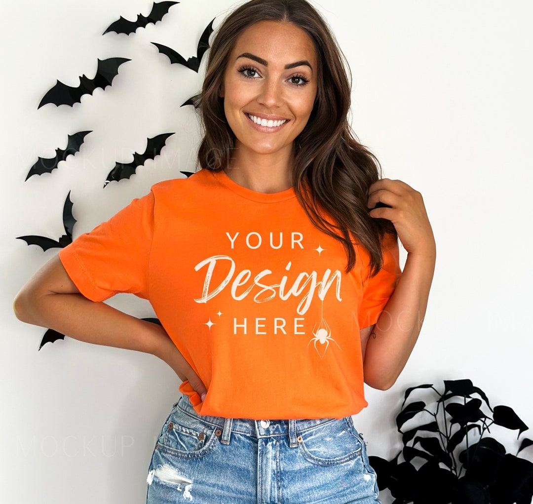 Orange Bella Canvas 3001 Mockup, Halloween T-shirt Mockup, Halloween ...