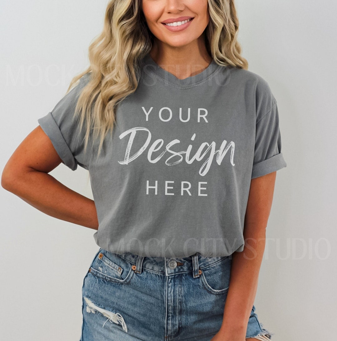 Comfort Colors Grey Mockup, C1717 Tshirt Mockup, Model Mockup, Gray ...