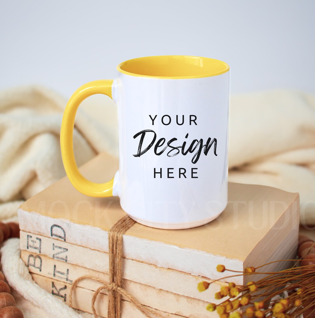 Mug Mockup, Yellow Handle Mug Mockup, Ceramic Mug Mockup, 15 Oz Coffee ...