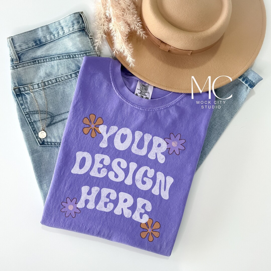 Comfort Colors 1717 Violet Mockup, Comfort Colors Flat Lay Mock Up, CC ...